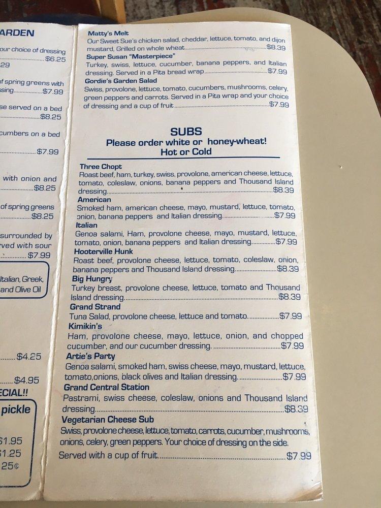 Menu at Three Chopt Sandwich Shoppe fast food, Hendersonville