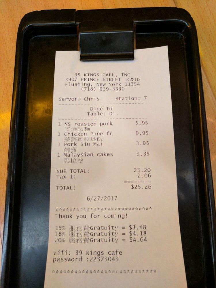 Menu at 39 Kings Cafe, New York City