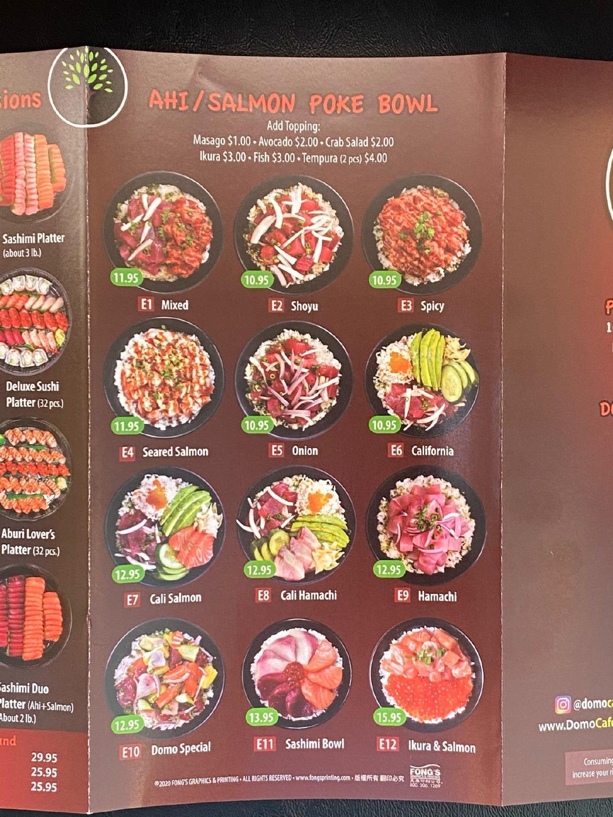 Menu at Domo Cafe, Honolulu, Waialae Ave