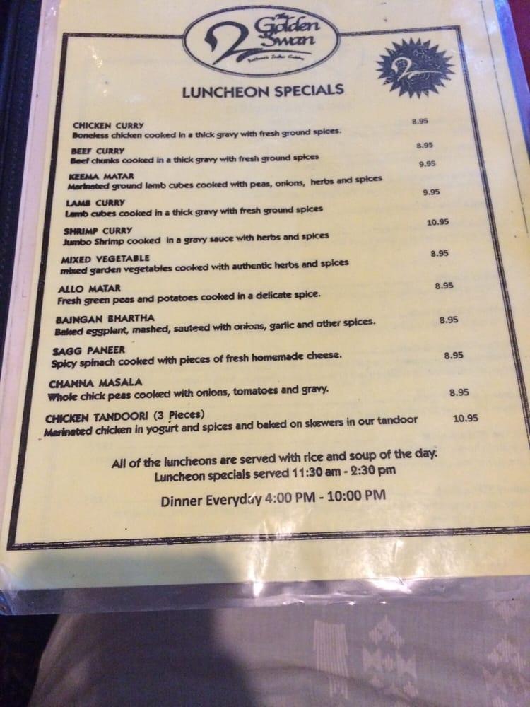 Menu at Golden Swan Indian Cuisine restaurant, Falmouth