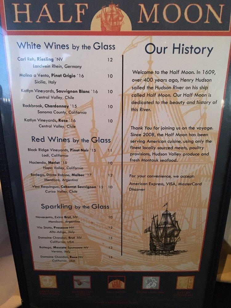 Menu at Half Moon restaurant, Dobbs Ferry