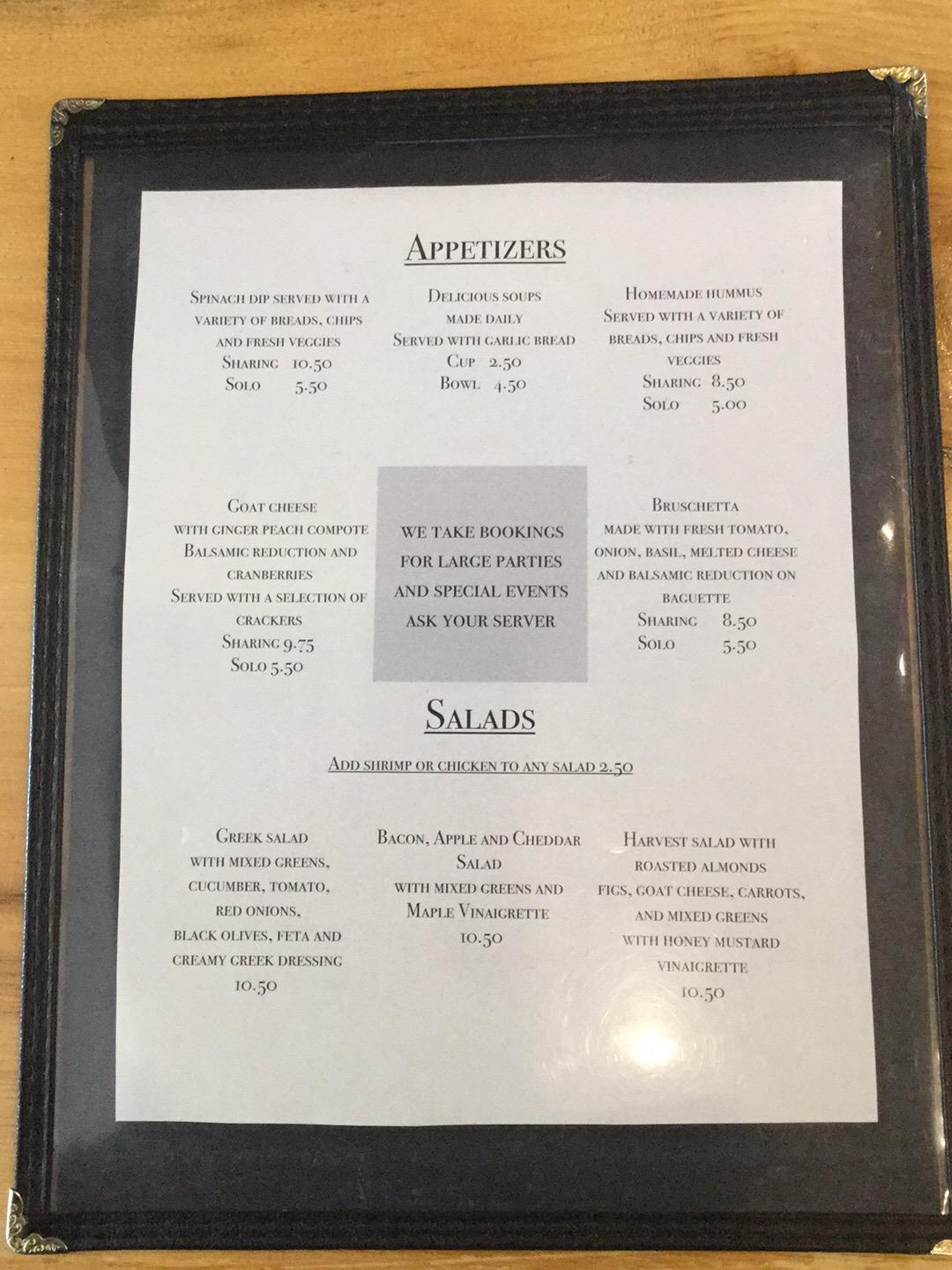 Menu at Knocks Cafe, Sussex