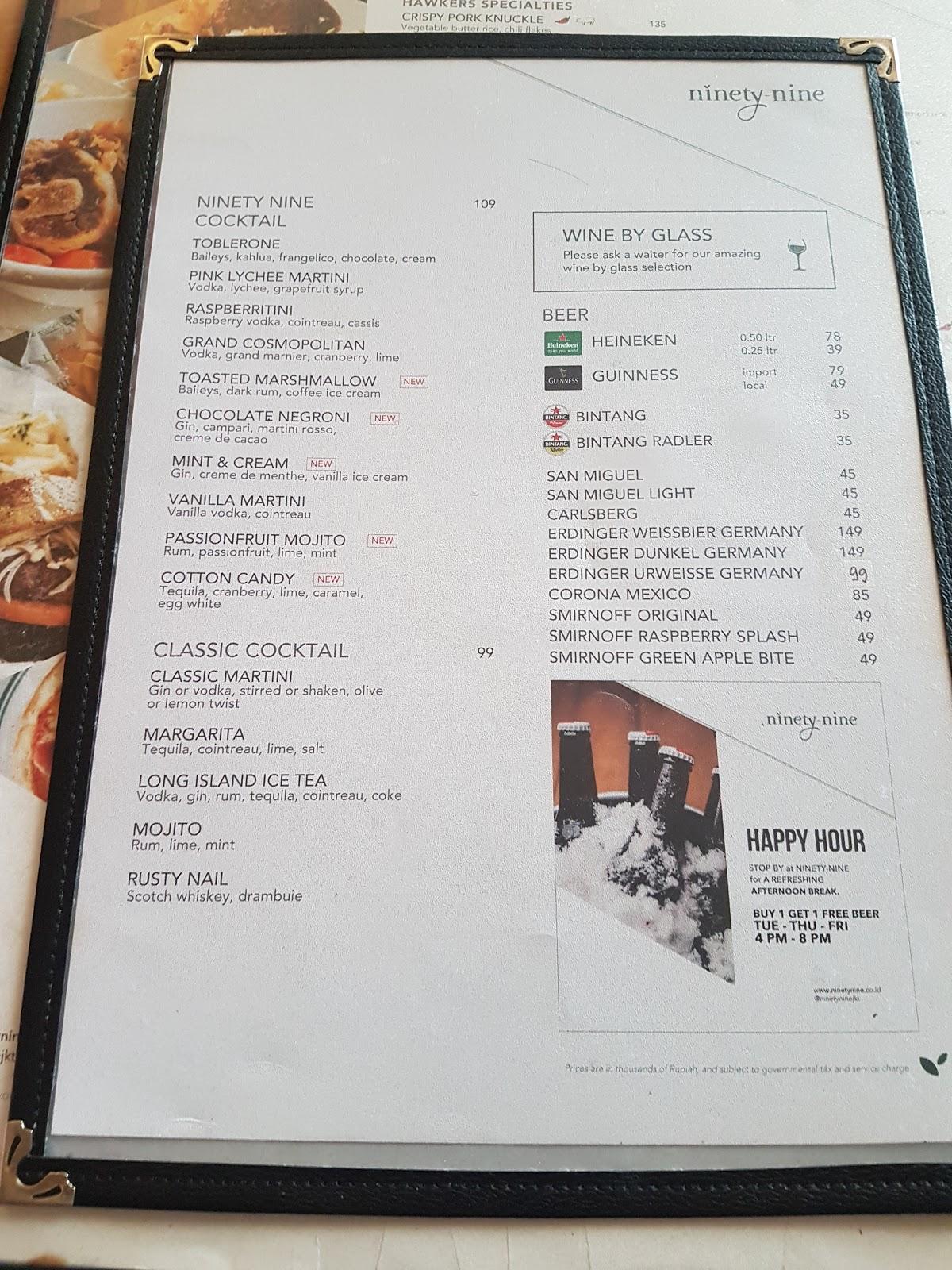 Menu at Ninety Nine Pesanggrahan restaurant, Jakarta, Jl. Pesanggrahan No.2