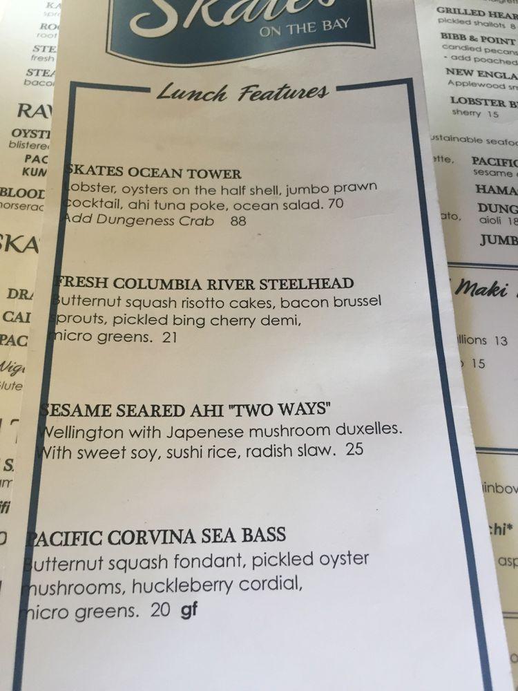 Menu at Skates On The Bay restaurant, Berkeley