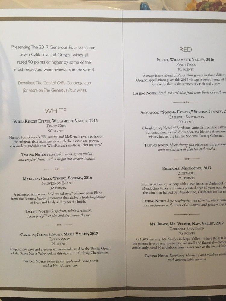 Menu at The Capital Grille pub & bar, Atlanta, 255 East Paces Ferry Rd NE