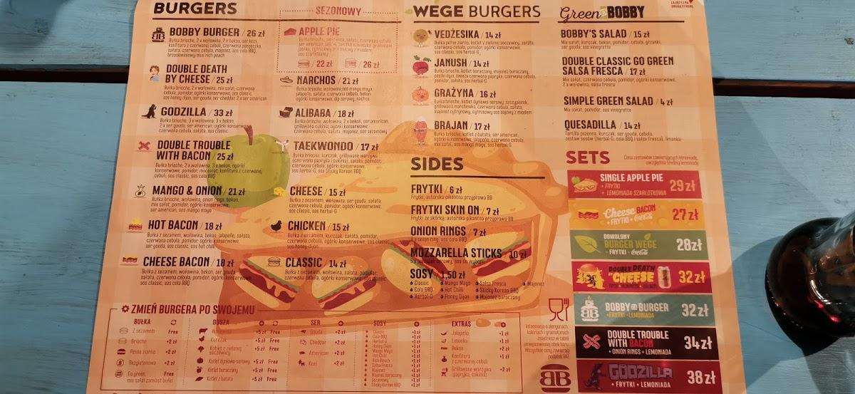 Menu at Bobby Burger restaurant, Warsaw, Cybernetyki 3A