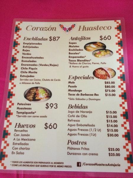 Carta Del Restaurante Corazón Huasteco Villahermosa