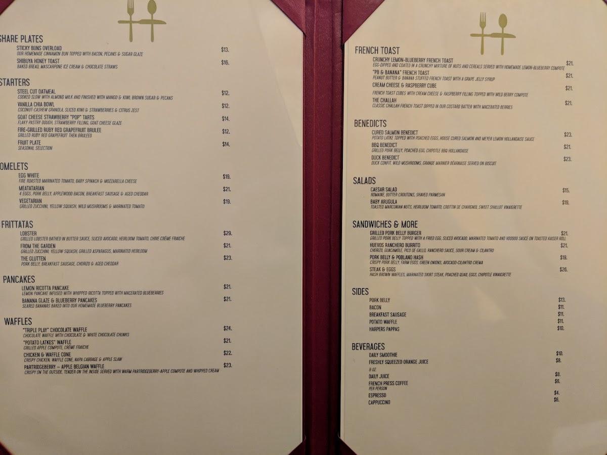 Menu at Harper's restaurant, Atlantic City