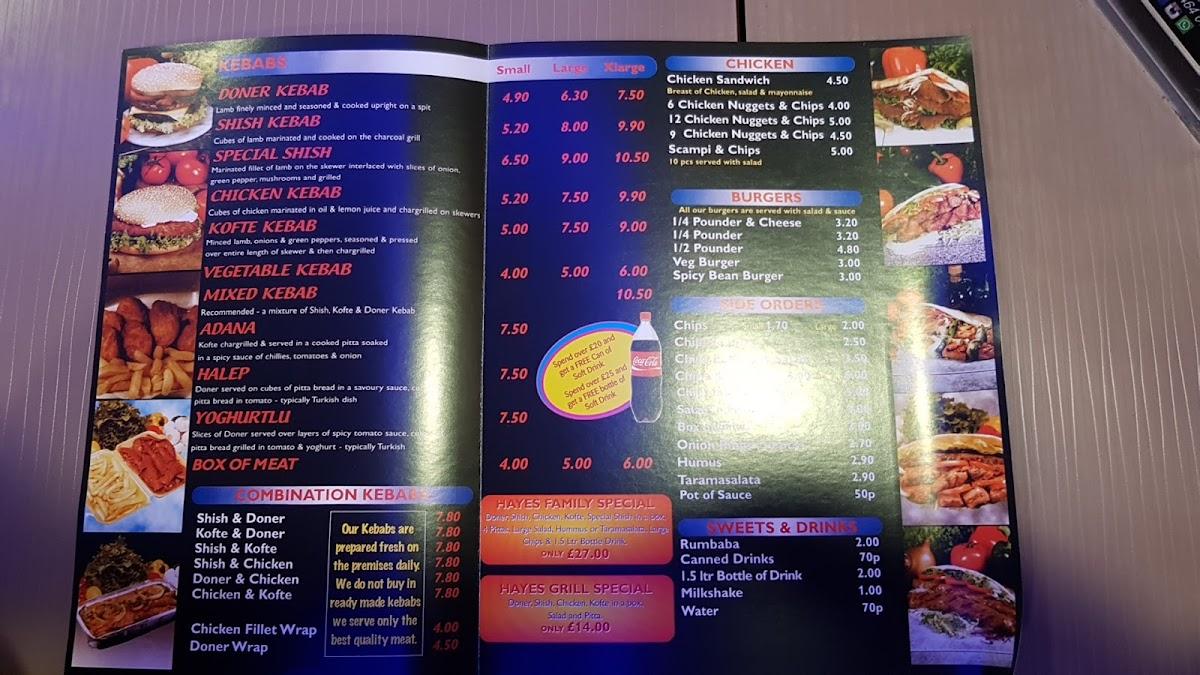 Menu at Hayes Kebab fast food, Bromley, 2 Bourne Way