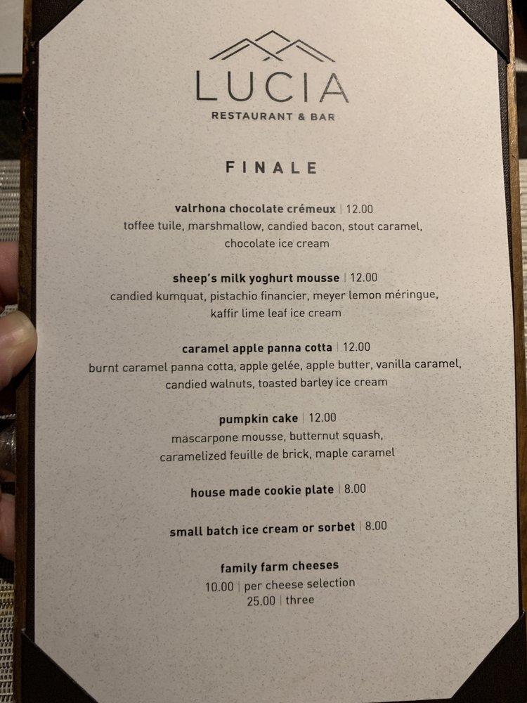 Menu at Lucia Restaurant & Bar, Carmel Valley, 415 W Carmel Valley Rd