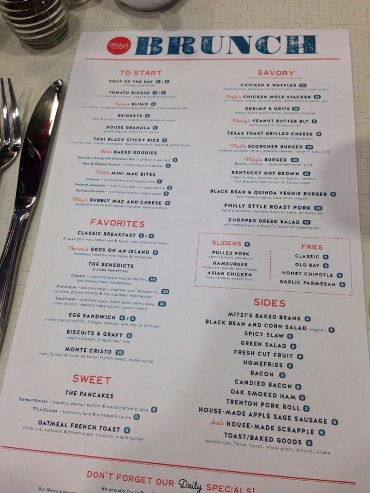 Menu at Mitzi's Table restaurant, Bethlehem