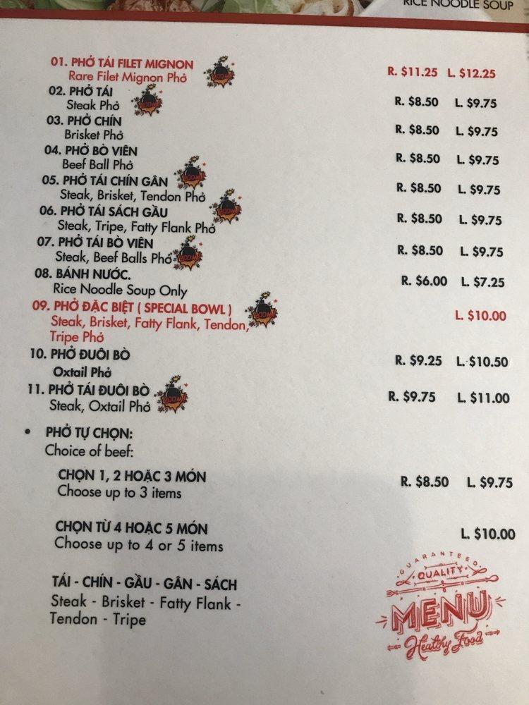 Menu at Pho Lovers 3 restaurant, Huntington Beach