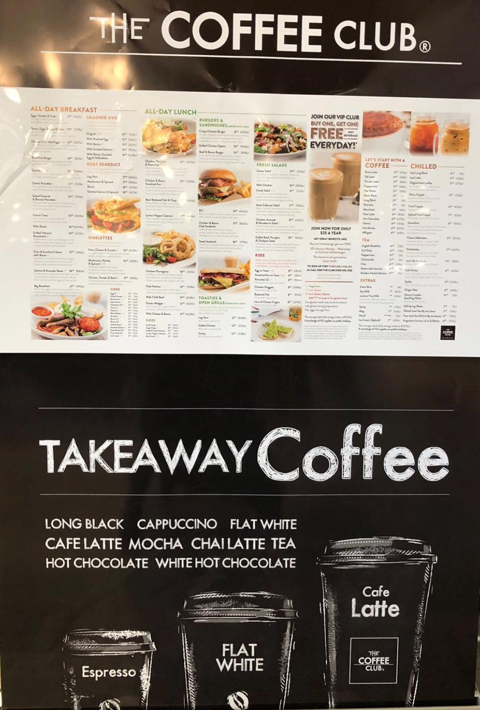 Menu at The Coffee Club, South Kempsey