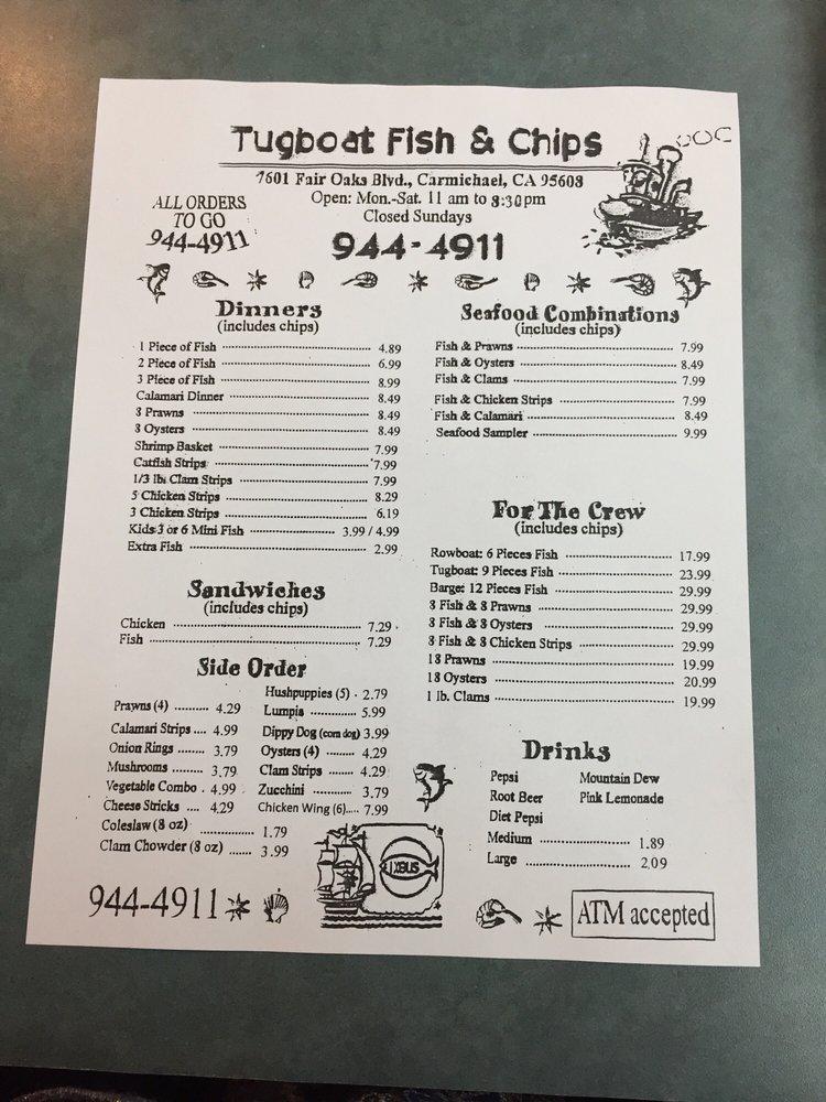 Menu at Tugboat Fish & Chips restaurant, Carmichael, Fair Oaks Blvd