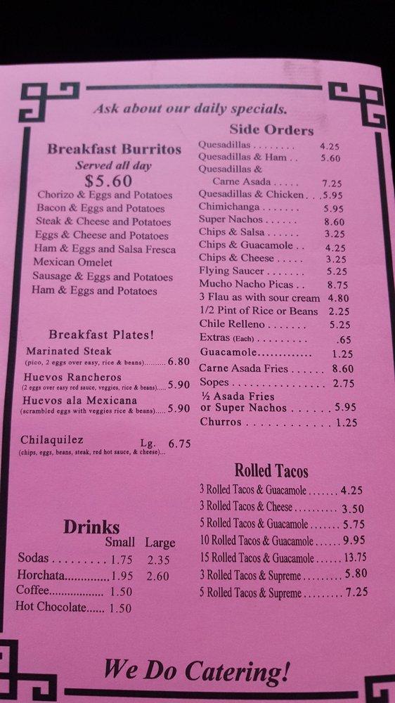 Menu at Alfonso's Mexican Food restaurant, Chino Valley, AZ-89