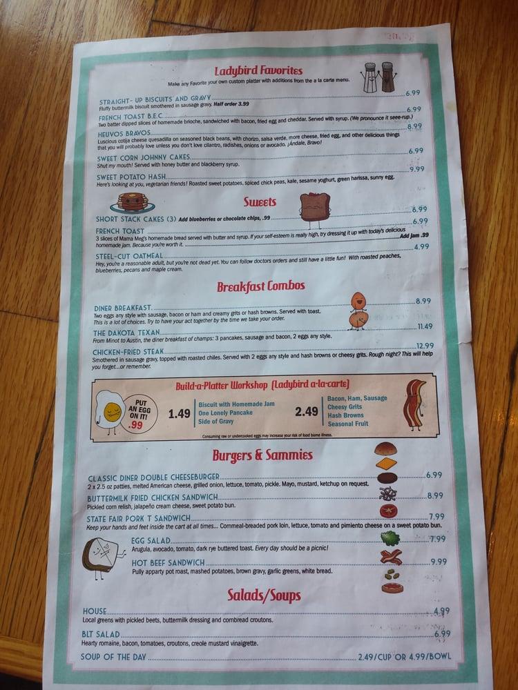 Menu at Ladybird Diner cafe, Lawrence