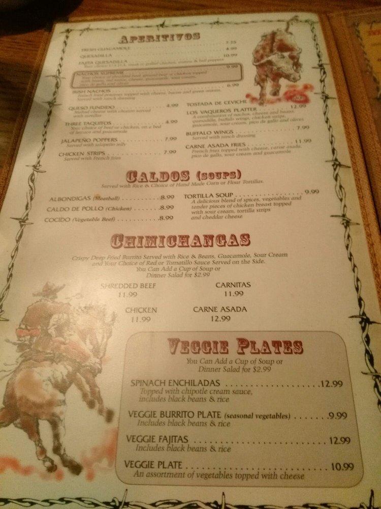 Menu at Los Vaquero's Mexican Grill restaurant, Hemet