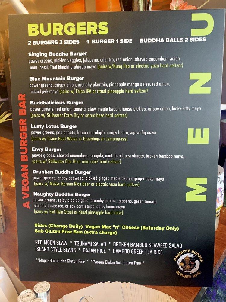 Menu at NAUGHTY BUDDHA BURGER BAR, Omaha