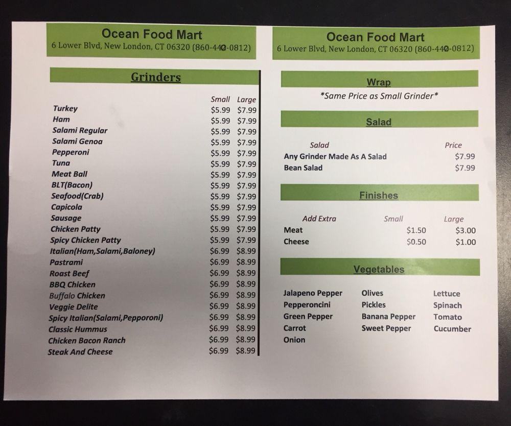 Menu at Ocean Food Mart, New London