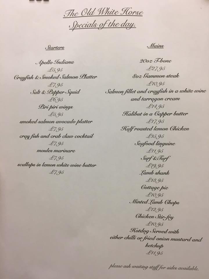 Menu at The Old White Horse pub & bar, Upminster, Ockendon Rd