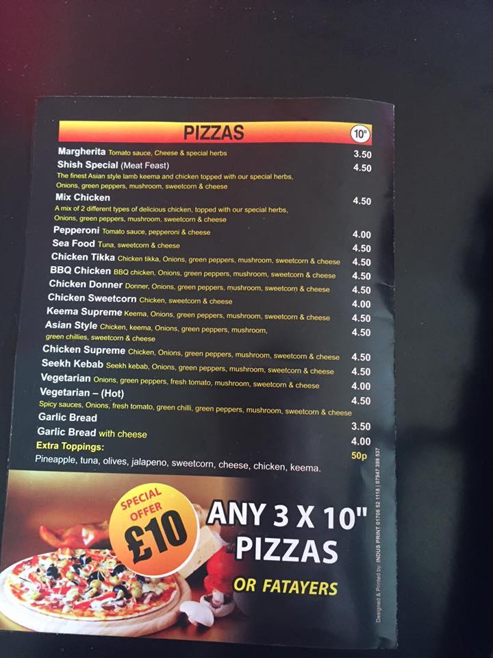 Menu at Shish Cafe, Rochdale