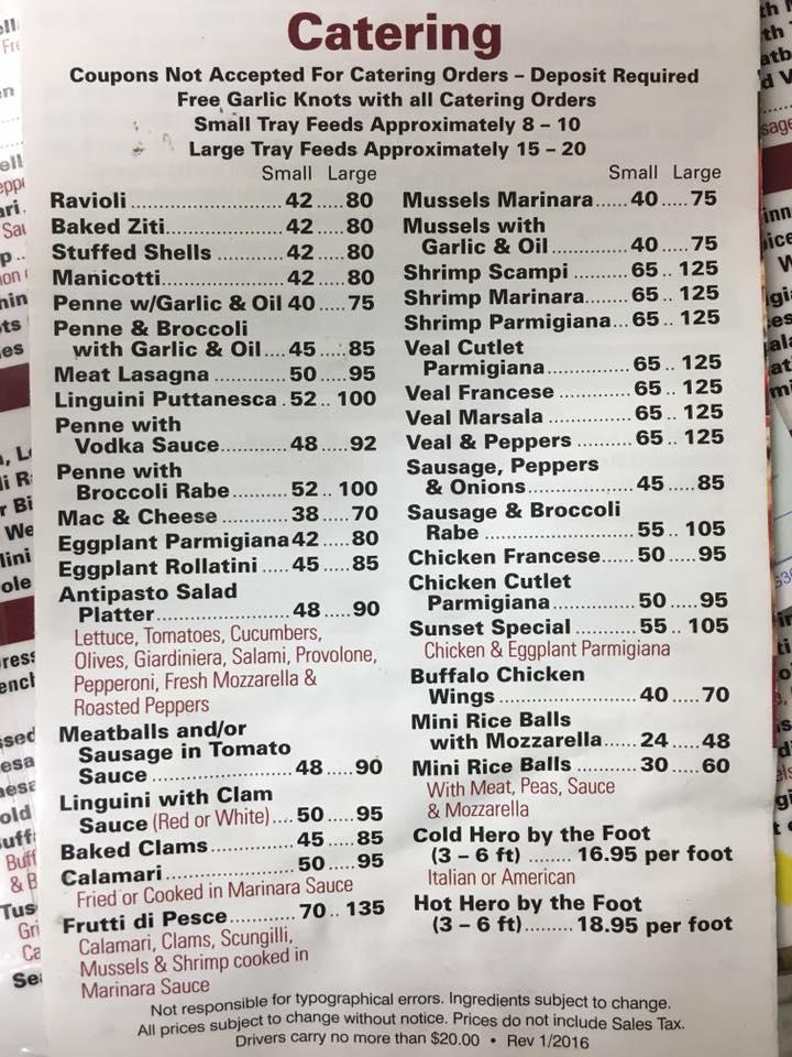 Menu at Sunset Pizza pizzeria, New York City, 645 Rossville Ave
