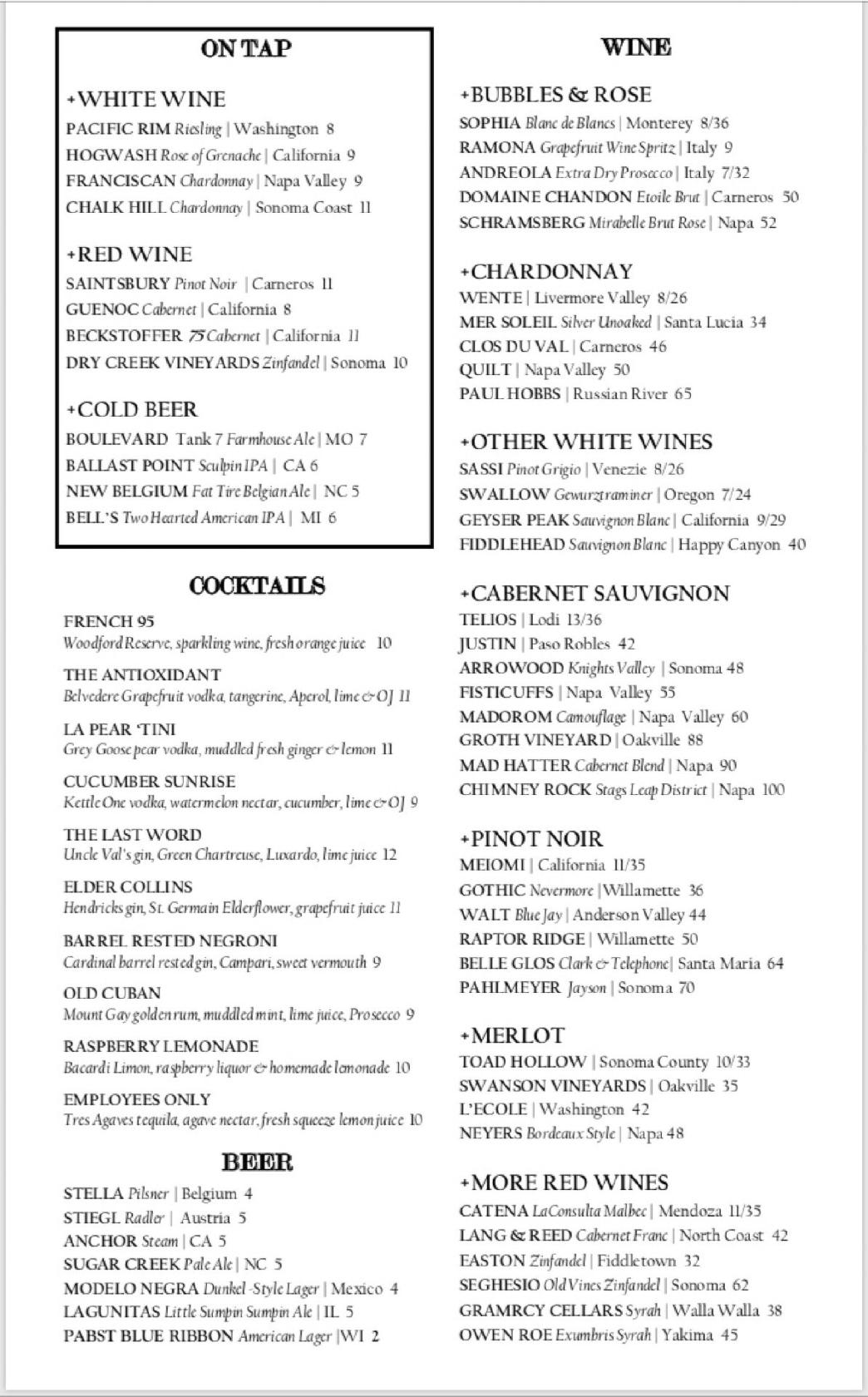 Menu at Table 31 restaurant, Mooresville