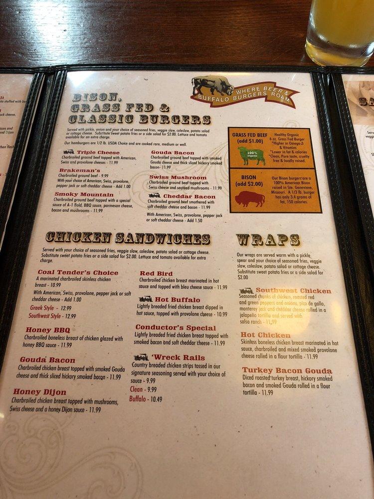 Menu at Trainwreck Saloon pub & bar, Rock Hill, Manchester Rd
