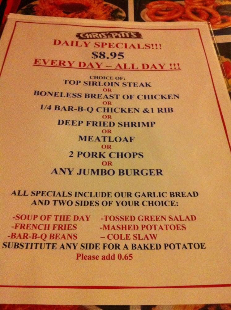 Menu at Chris & Pitts BBQ Restaurant, Bellflower