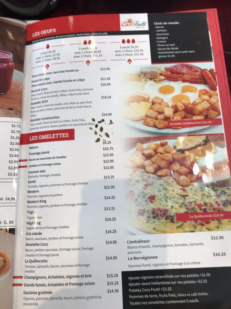 Menu au Coco Frutti Magog restaurant, Magog