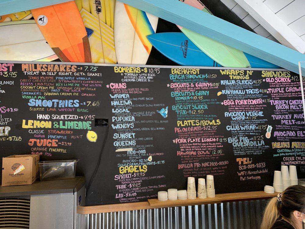 Menu at Kono's Northshore - Waikiki restaurant, Honolulu