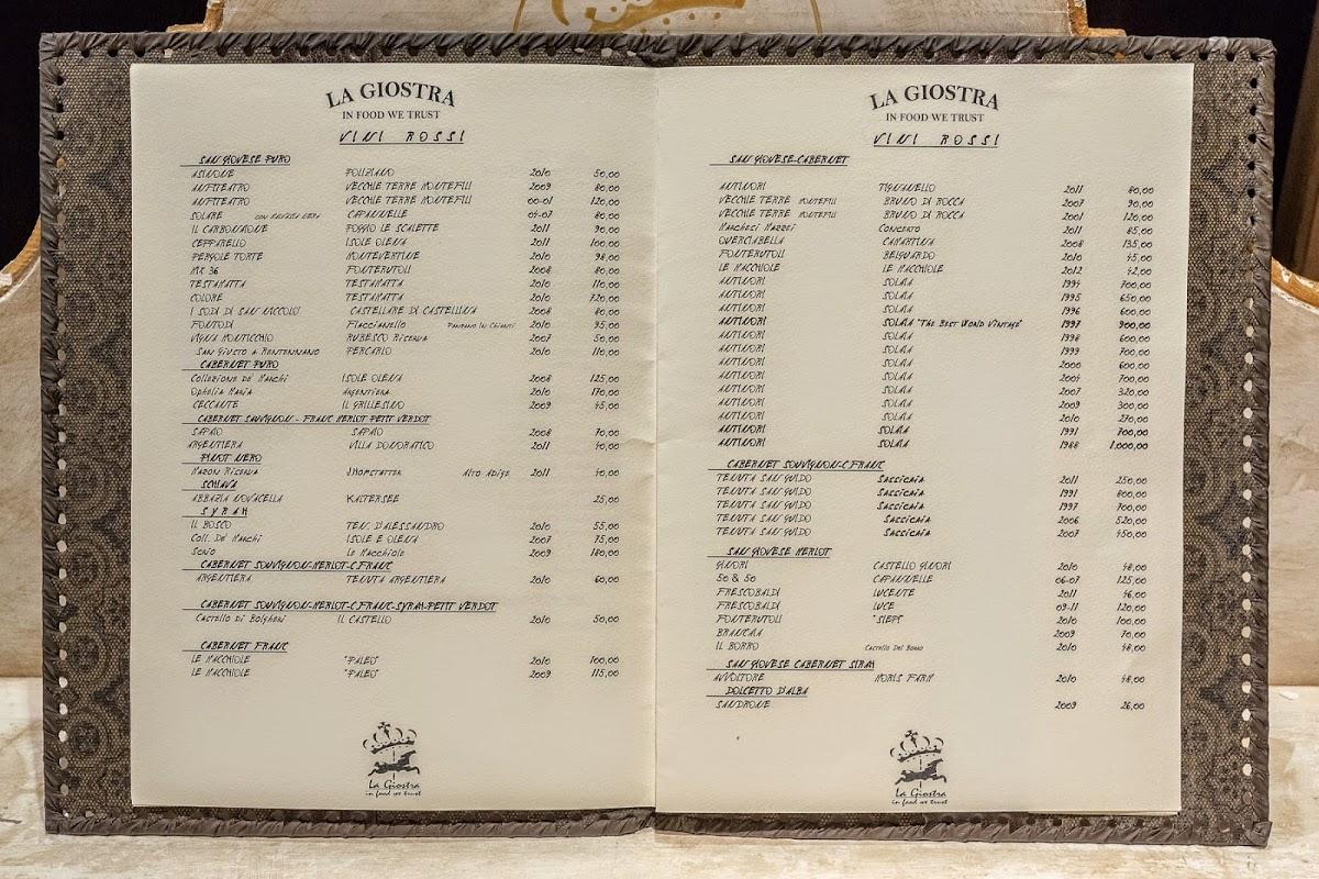 Menu at La Giostra restaurant, Florence, Borgo Pinti