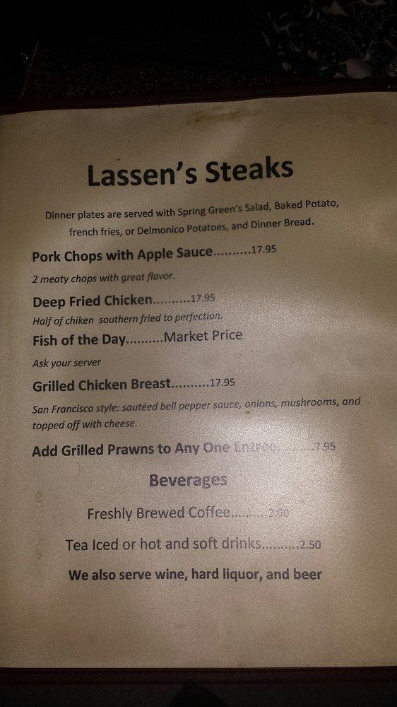 Menu at Lassen Steak House steakhouse, Susanville