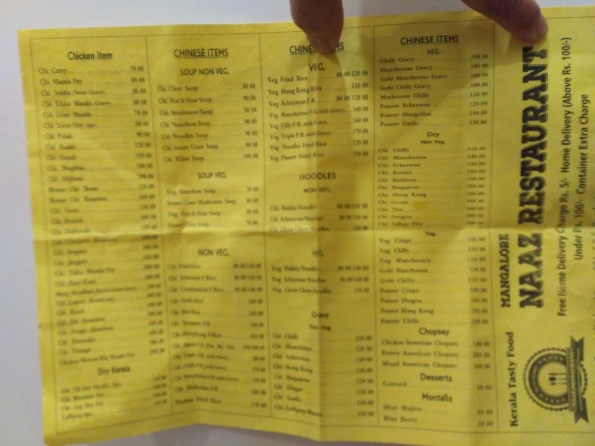 Menu at Mangalore Naaz Restaurant, Mumbai, Krishna Nivas