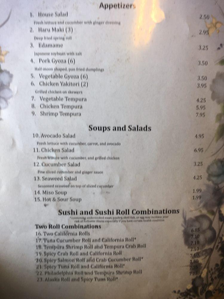 Menu at Mt. Fuji restaurant, Louisville