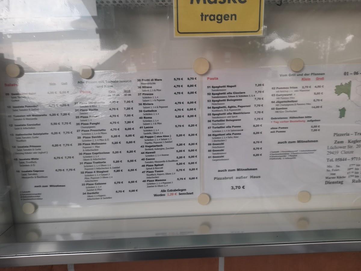 Speisekarte von Zum Keglerheim Pizzeria Trattoria - Michele Riggio, Clenze
