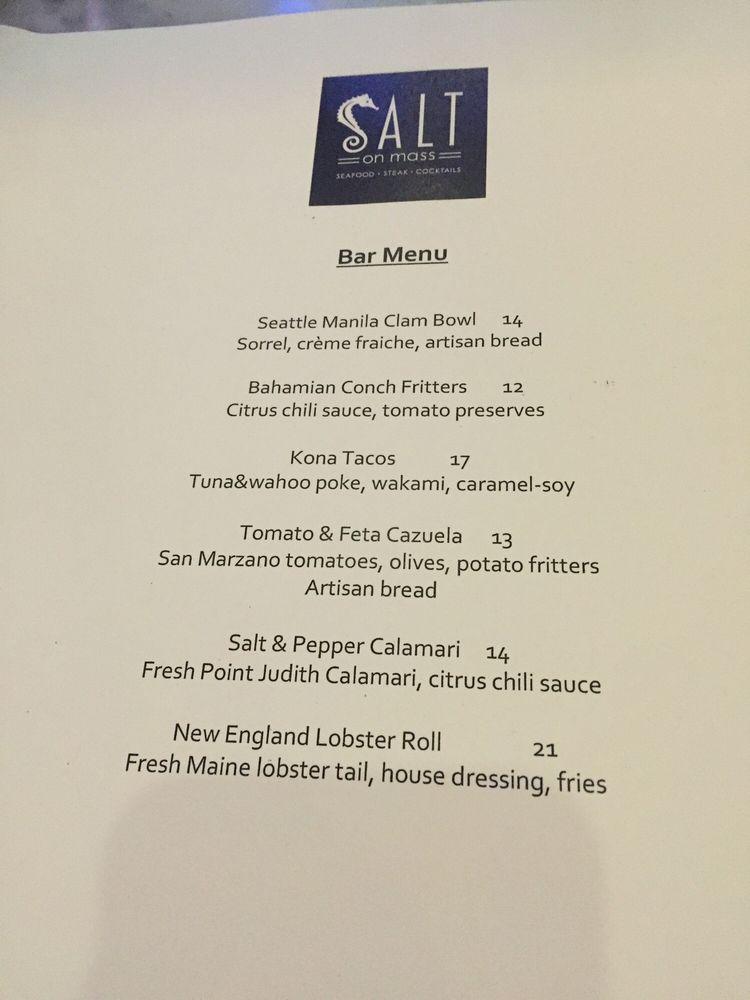 Menu at Salt on Mass pub & bar, Indianapolis, 505 Massachusetts Ave
