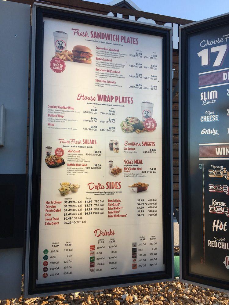 Menu at Slim Chickens restaurant, Lebanon