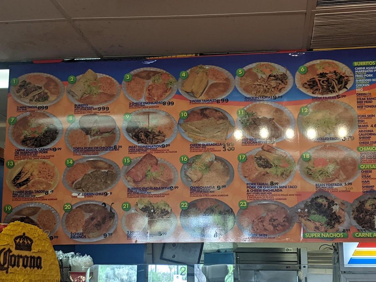 Menu at Taco Nazo restaurant, Tempe