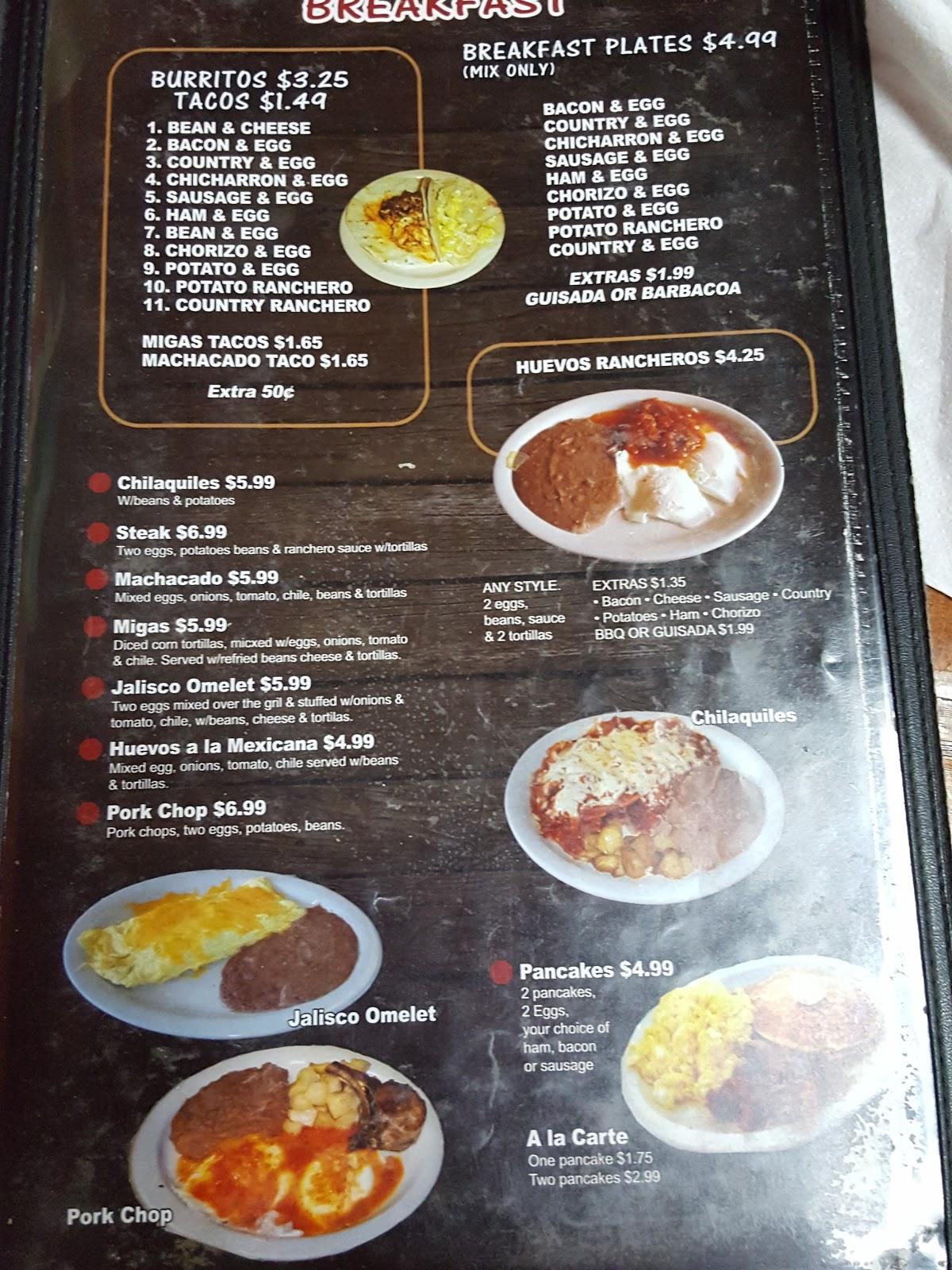 Menu at Taqueria El Sazon Tapatio restaurant, New Braunfels