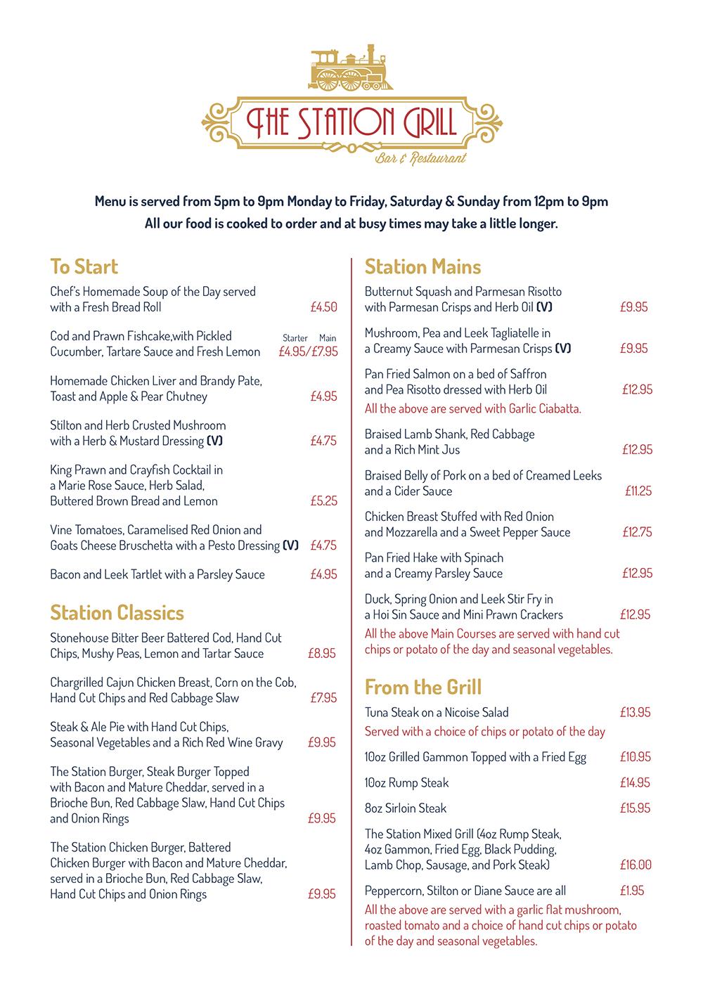 Menu at The Station Grill restaurant, Llansantffraid-ym-Mechain
