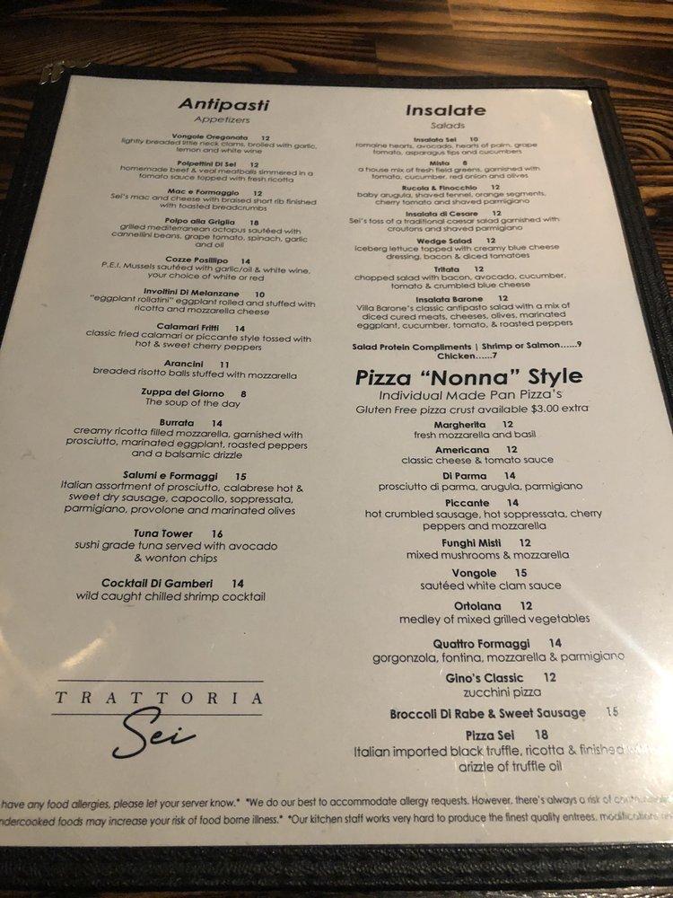 Menu at Trattoria Sei restaurant, Mahopac, 597 US-6