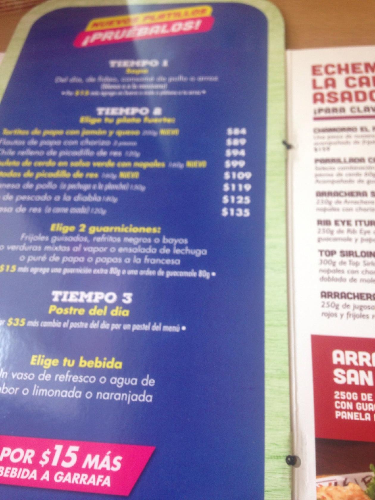 Menu at El Porton restaurant, Chetumal, Boulevard Bahia