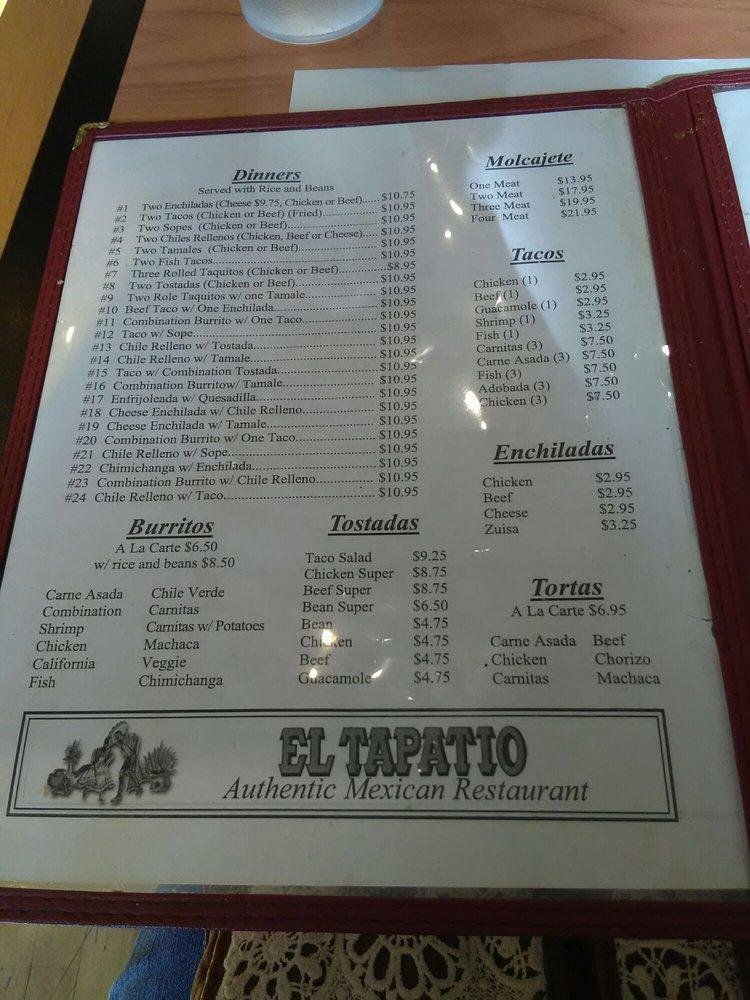 Menu at El Tapatio restaurant, Payson
