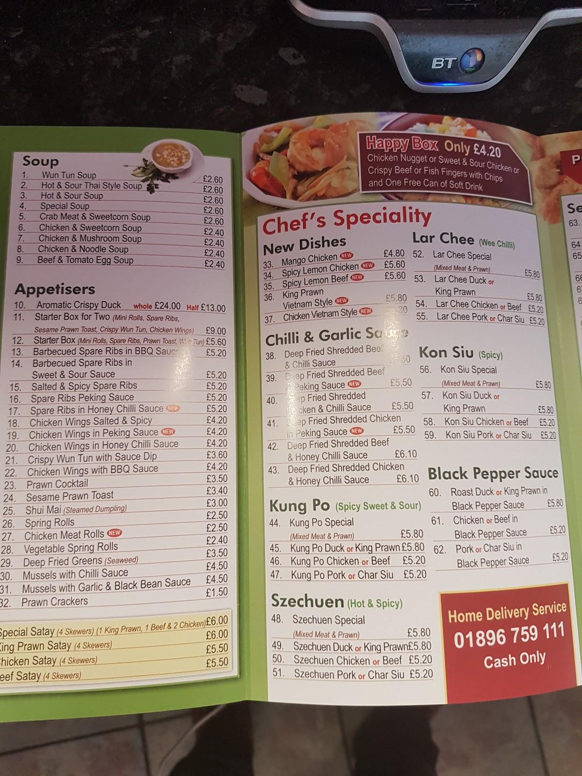 Menu at Fei Wong galashiels fast food, Galashiels