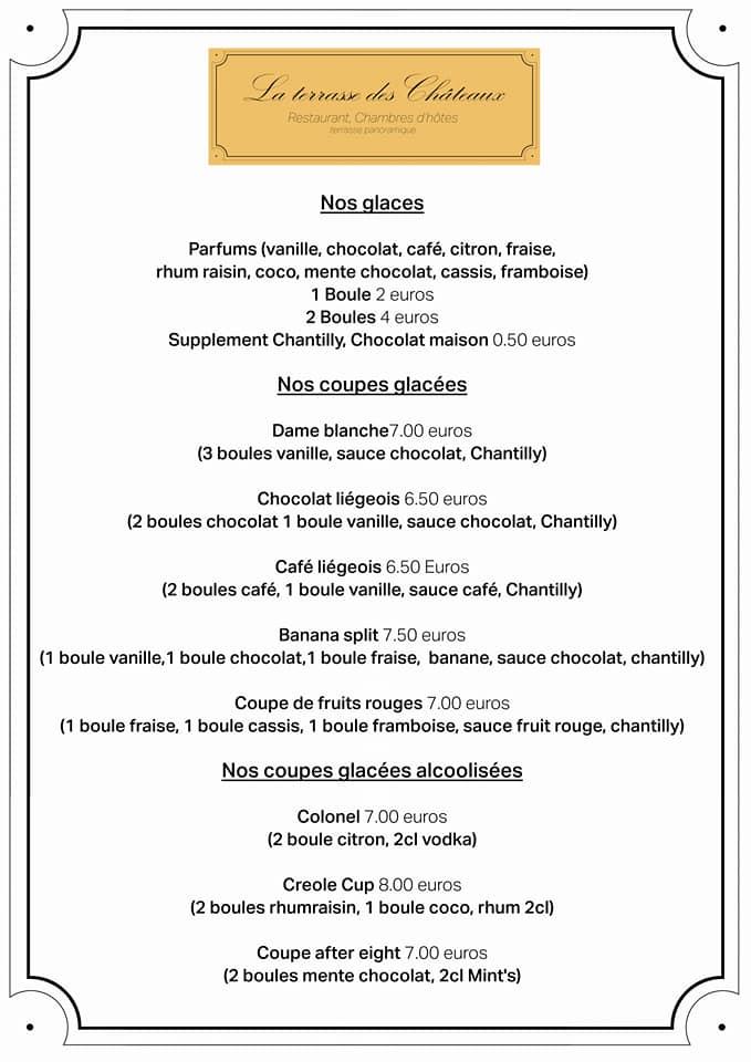 Menu au La Terrasse des Châteaux restaurant, Beynac-et-Cazenac, Lieu ...