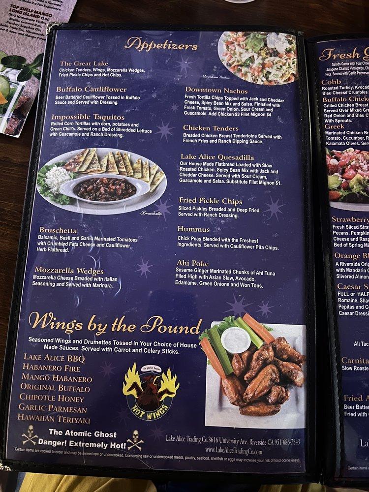Menu at Lake Alice Trading Co. pub & bar, Riverside