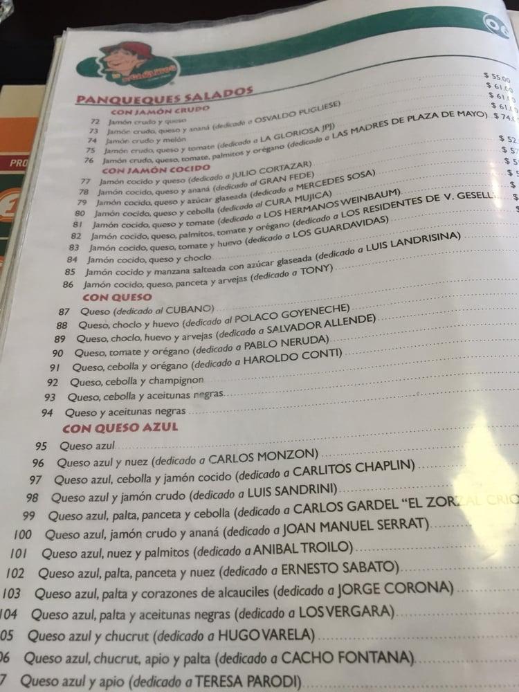 Carta del restaurante Lo del Carlitos, Buenos Aires, Charcas 3702