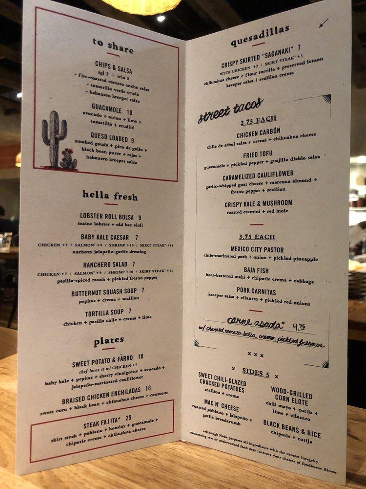Menu at Nada restaurant, North Bethesda