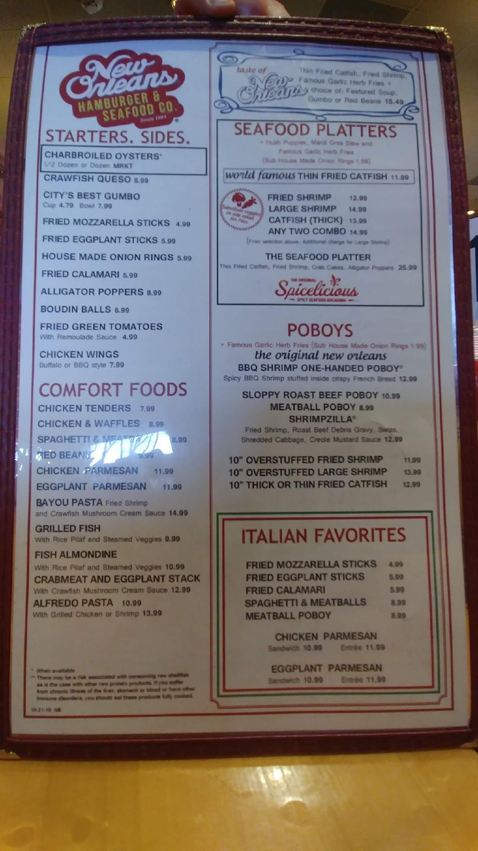 Menu at New Orleans Hamburger & Seafood Co. restaurant, New Orleans, S ...